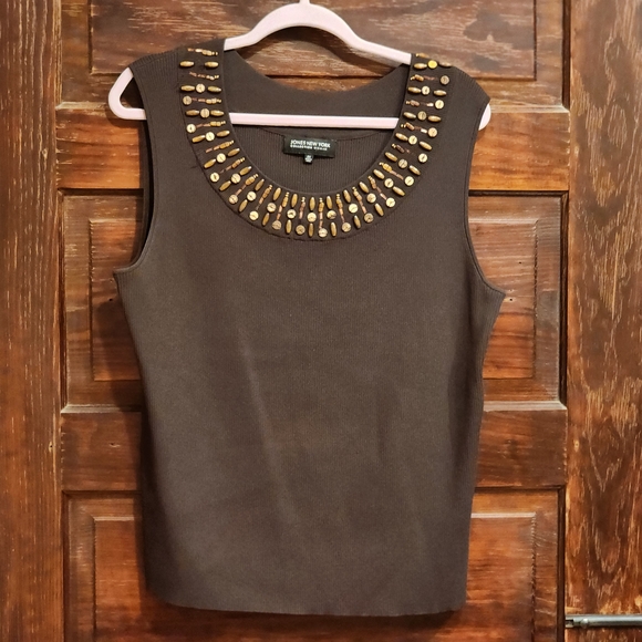 Jones New York | Tops | Jones New York Brown Embellished Ribbed Tank ...